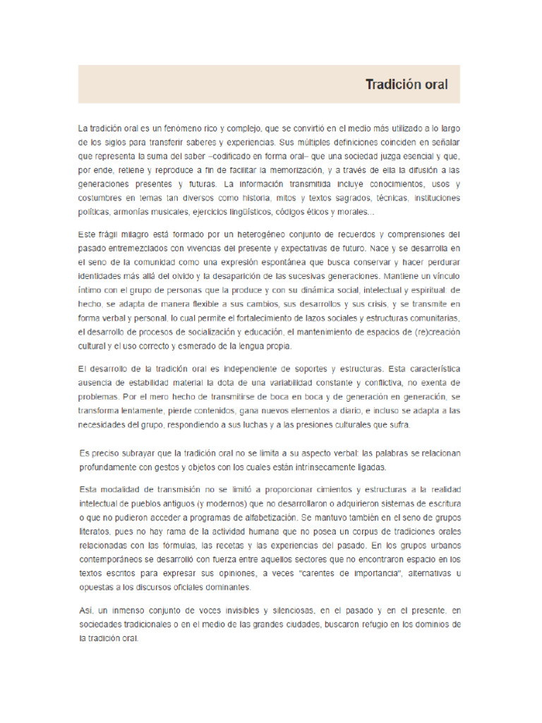 TRADICIÓN ORAL | PDF