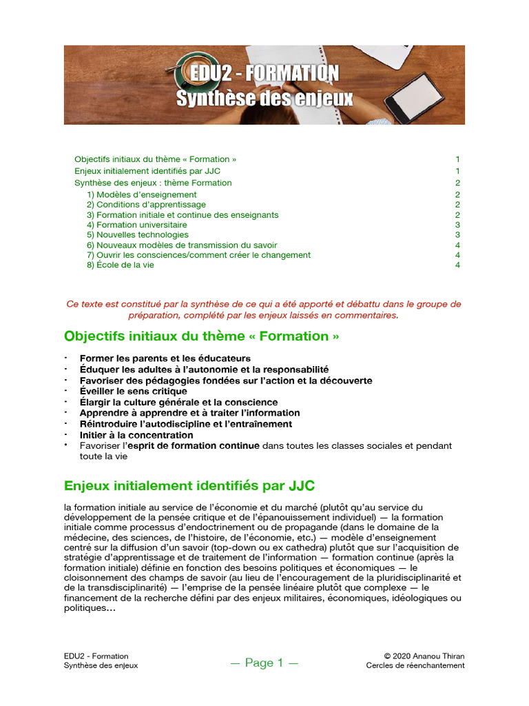 EDU2 Formation Synthese - Enjeux | PDF