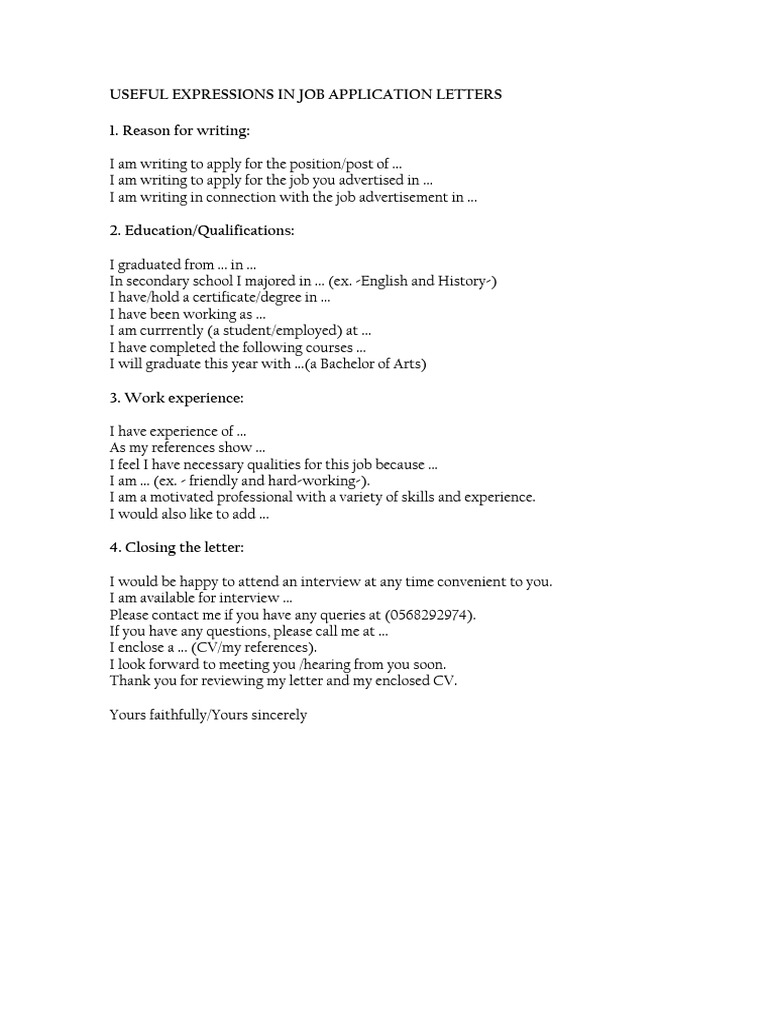 Useful Expressions in Job Application Letters | PDF
