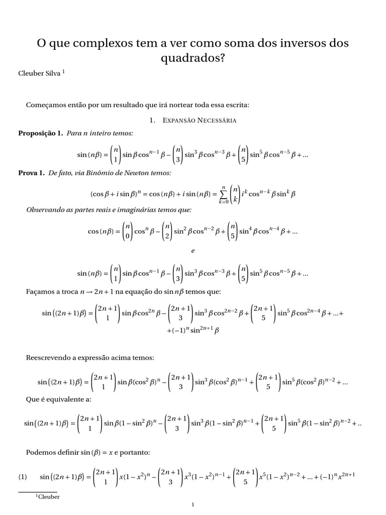 O Que Complexos Tem A Ver Com A Soma Dos Inversos Dos Quadrados | PDF