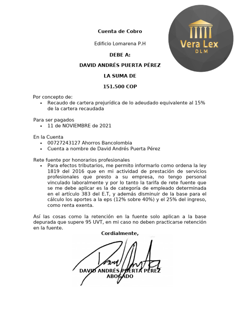 Cuenta de Cobro Lomarena Rubiela | PDF