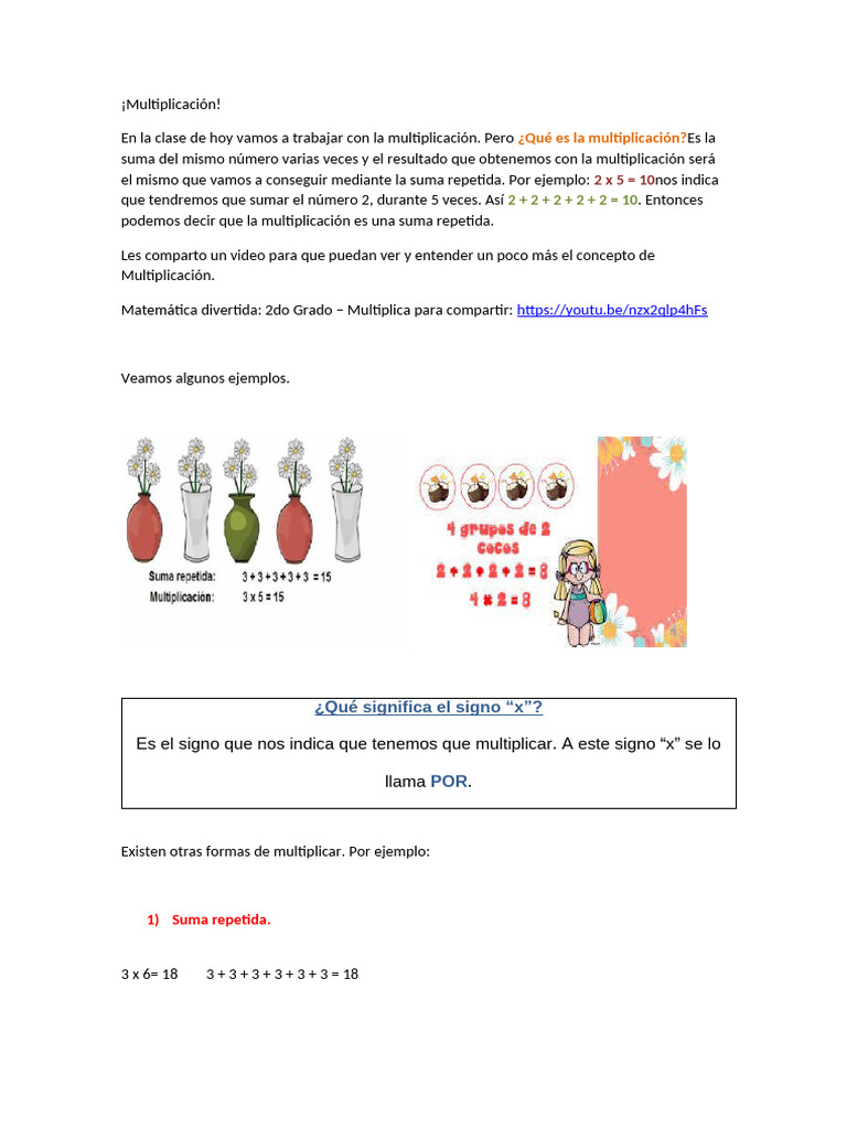 SUMAS REPETIDAS Y CONCEPTO DE MULTIPLICACION. | PDF