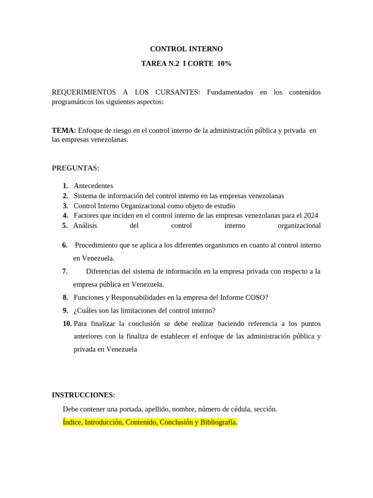 Tarea N. 2 10% Control Interno | PDF