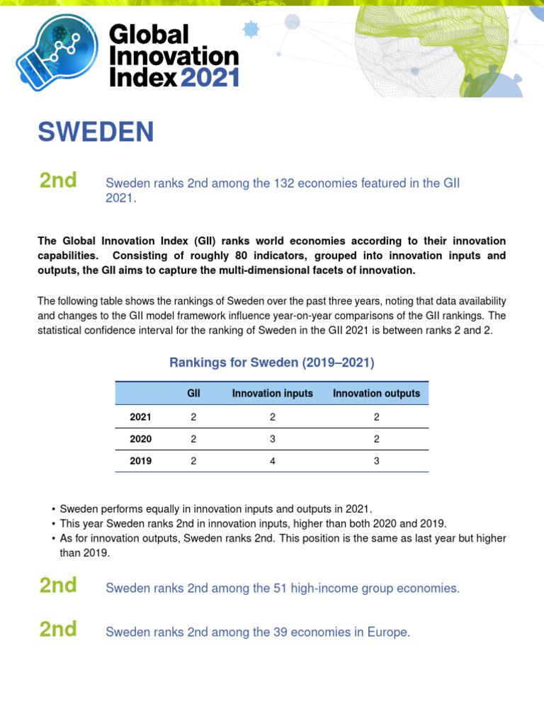 Sweden: Sweden Ranks 2nd Among The 132 Economies Featured in The GII ...