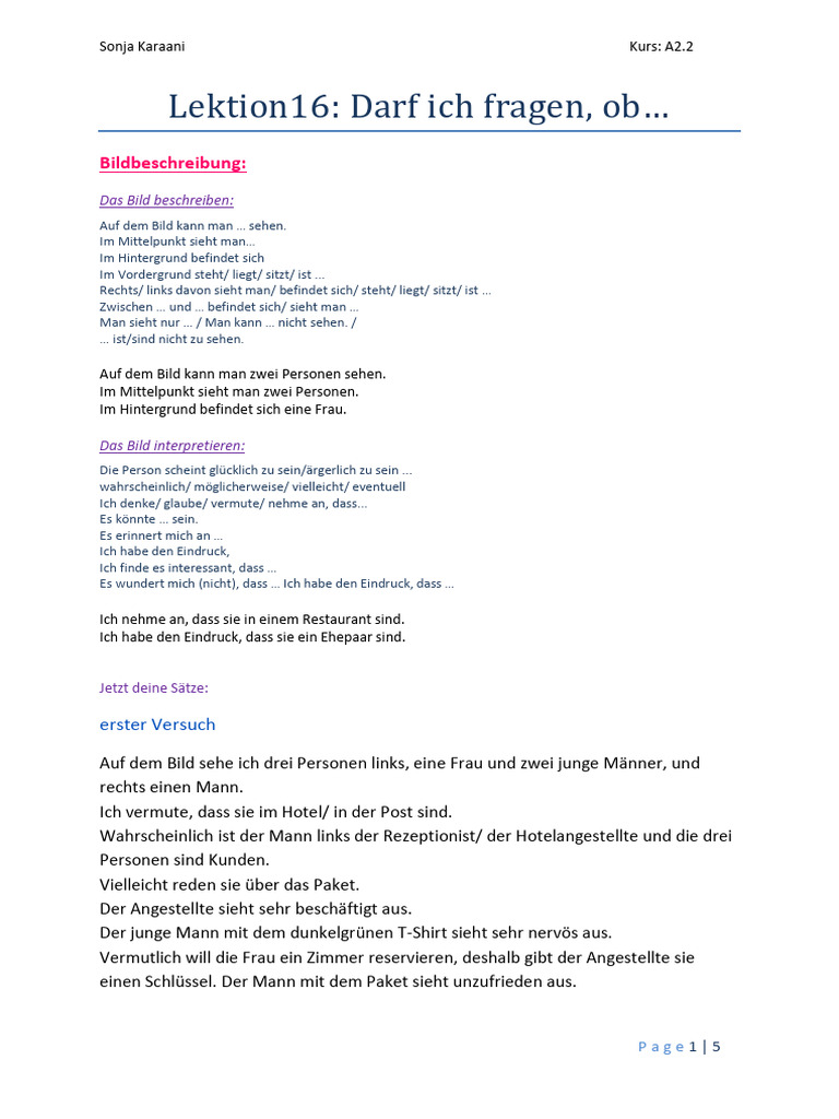 A2.2 Lektion 16 | PDF