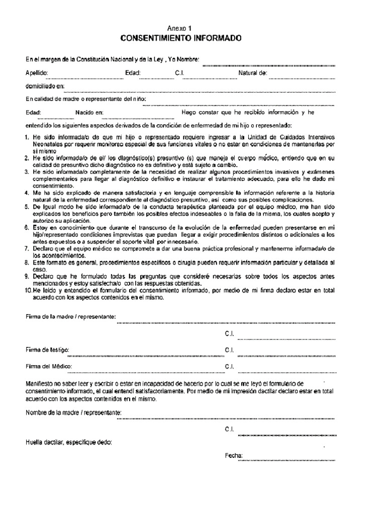 FORMATOS DE CONSENTIMIENTO INFORMADO VARIOS | PDF