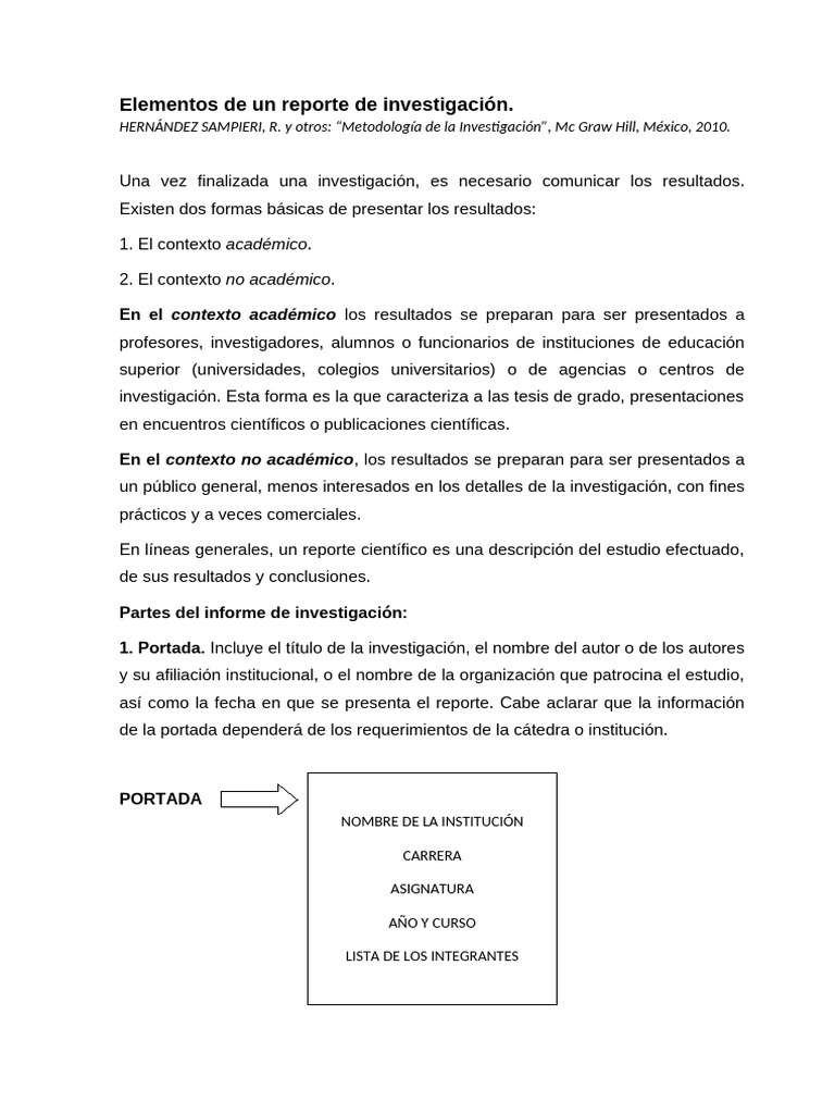 Elementos de Un Reporte de Investigación (1) | PDF