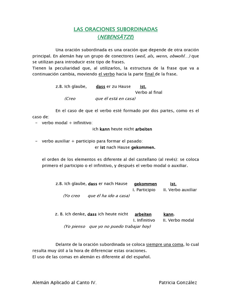 Las Oraciones Subordinadas. | PDF