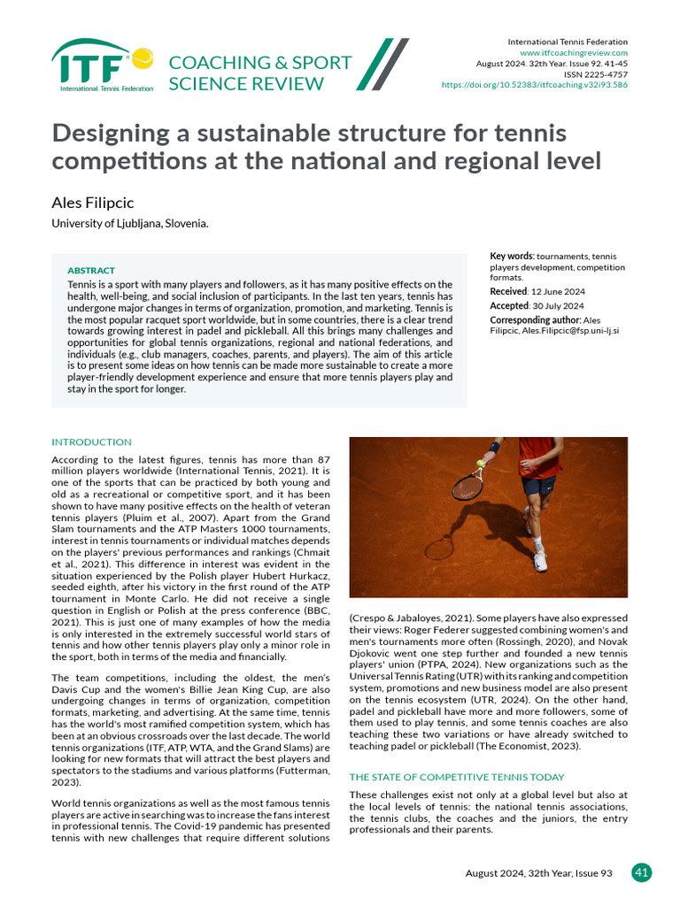 Designing A Sustainable Structure For Tennis Competitions at The ...