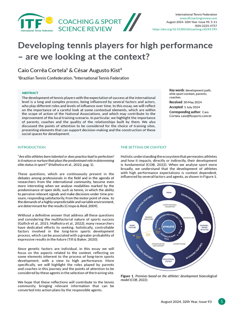 Developing Tennis Players For High Performance - Are We Looking at The Context? | PDF