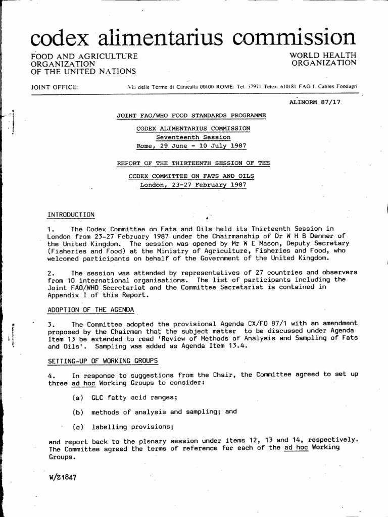 Codex Alimentarius Commission: Food and Agriculture Organization of The ...