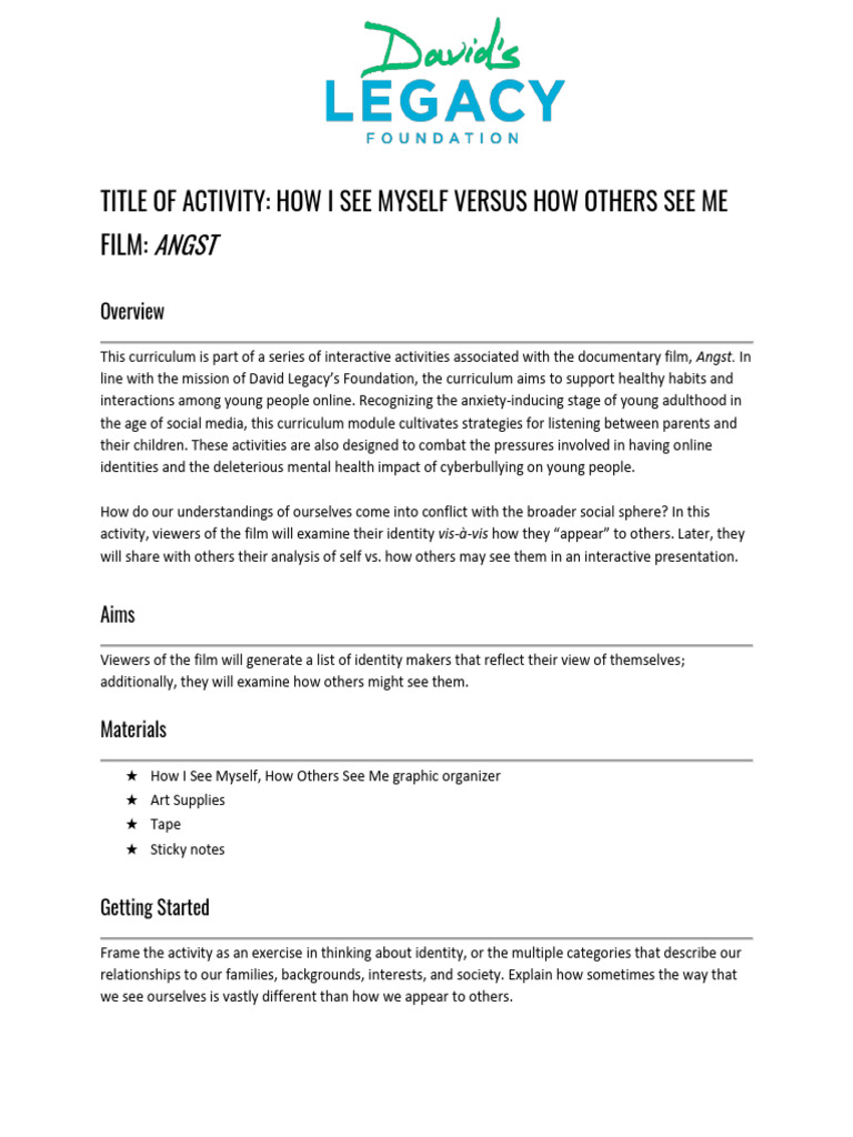 How I See Myself Versus How Others See Me Includes Exercise | PDF ...