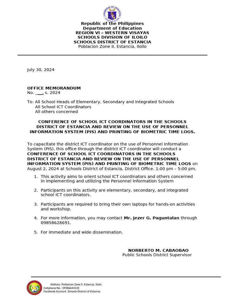 District Memo 2024 | PDF