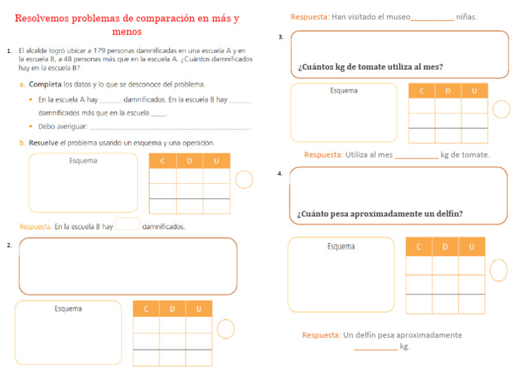 ficha resolvemos problemas de comparacion en mas y menos | PDF