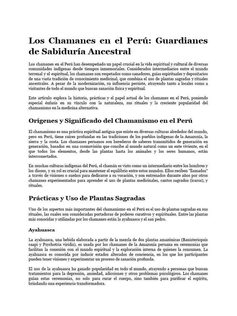 Los Chamanes en El Perú - Guardianes de Sabiduría Ancestral | PDF ...