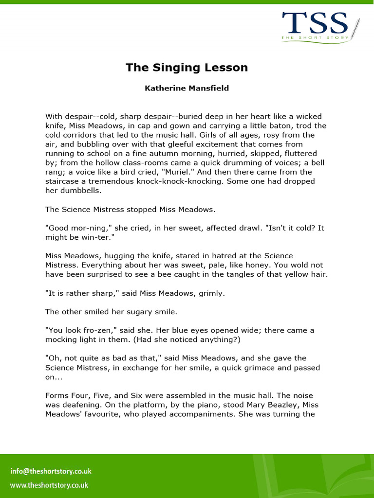Short Stories by Katherine Mansfield The Singing Lesson | PDF