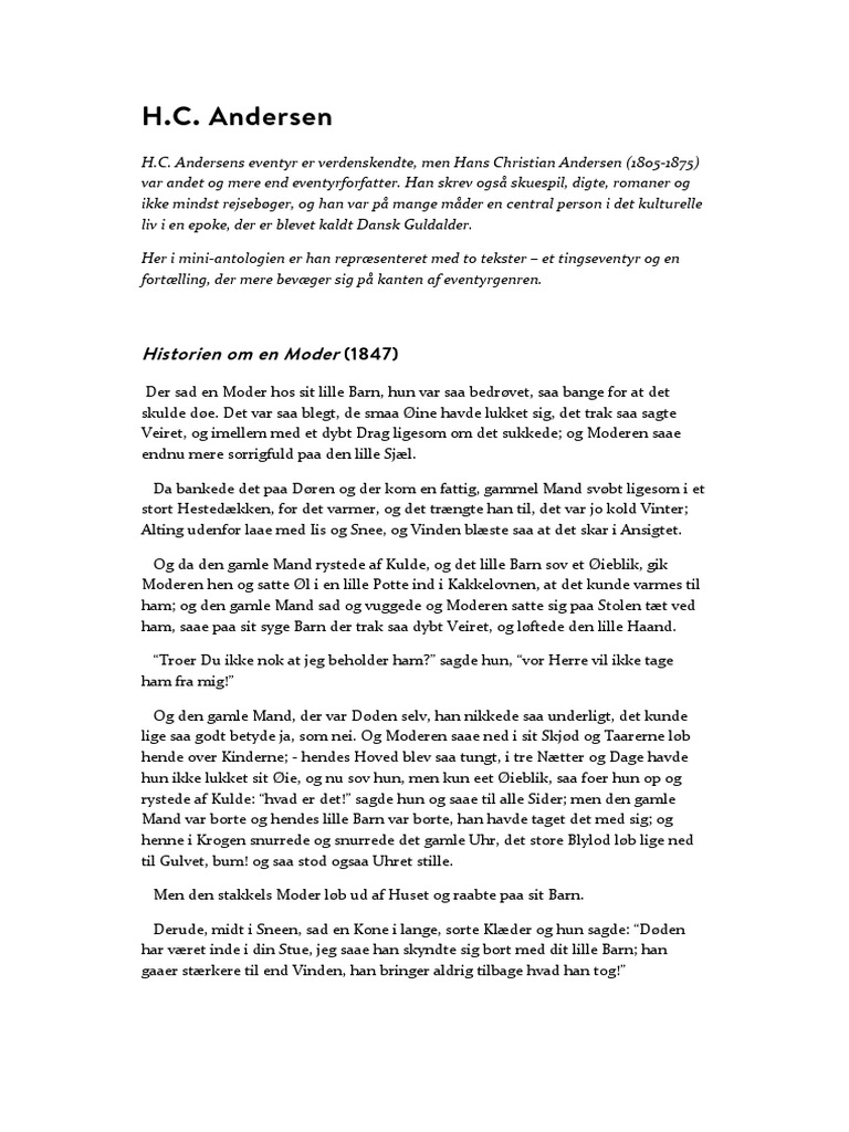 H.C. Andersen Historien Om en Moder | PDF