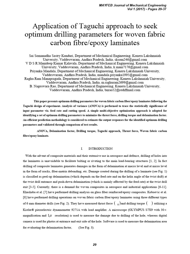 Application of Taguchi Approach To Seek Optimum Drilling Parameters For Woven Fabric Carbon ...