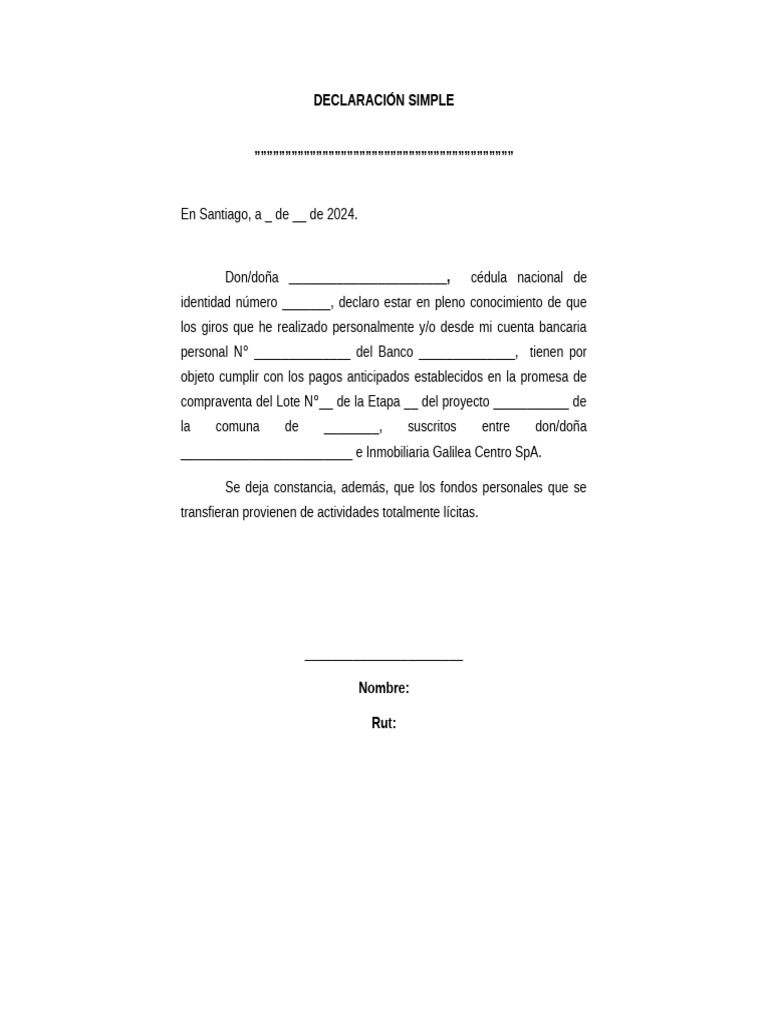 Declaración Simple Transferencias | PDF
