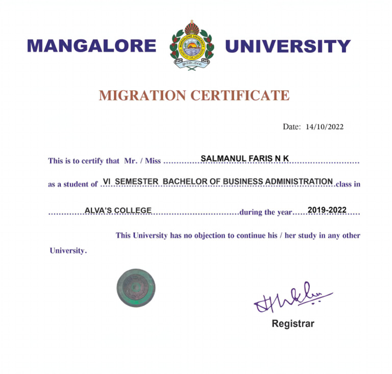 Migration Certificate | PDF