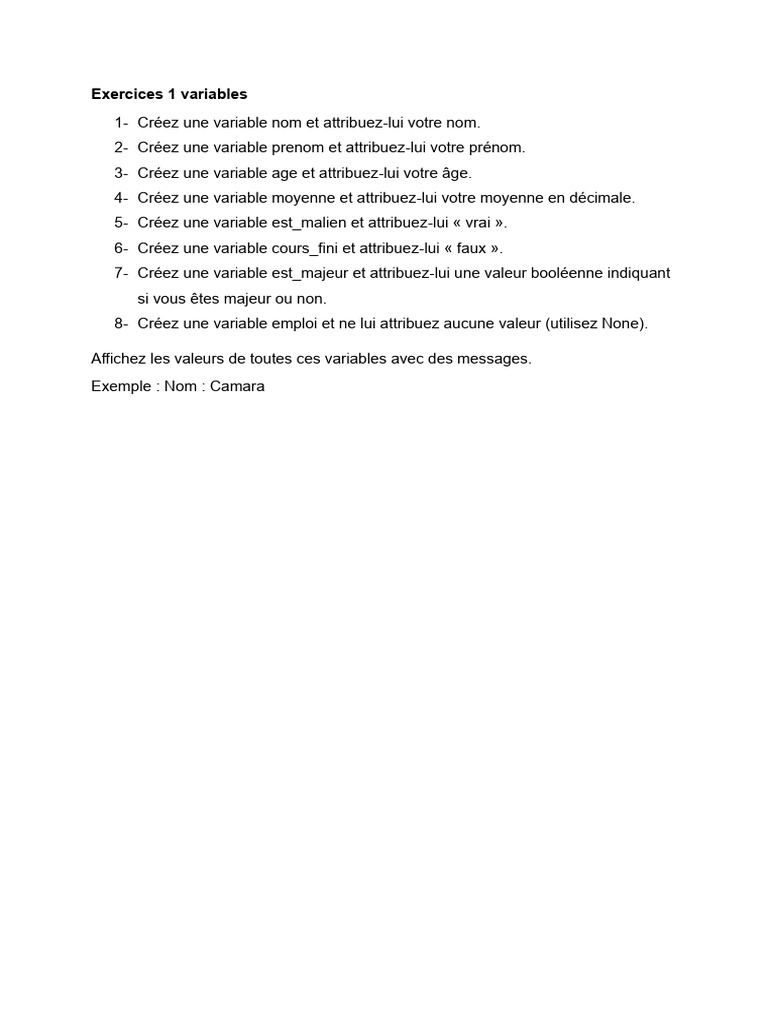 P1 Exercice Variables | PDF
