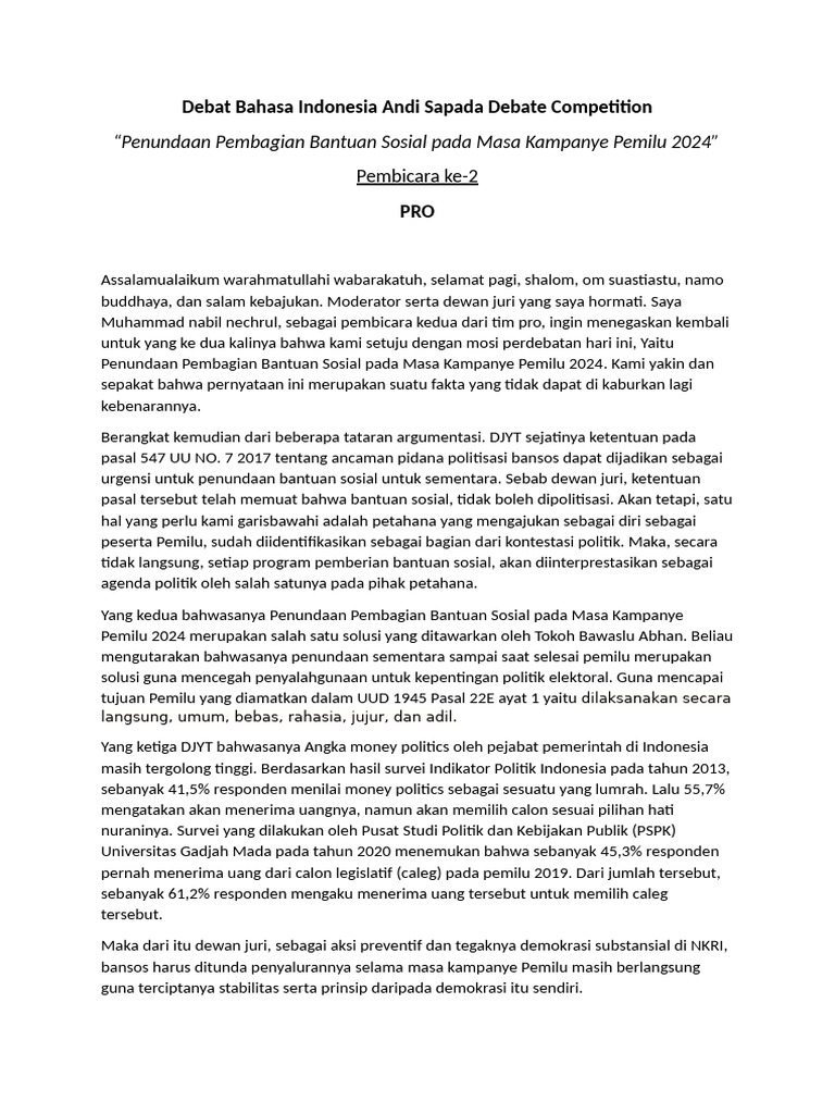 Debat Bahasa Indonesia Andi Sapada Debate Competition Mosi 2 | PDF | Indonesia