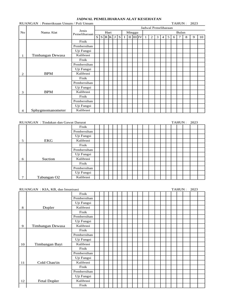 Jadwal Pemeliharaan Alkes | PDF