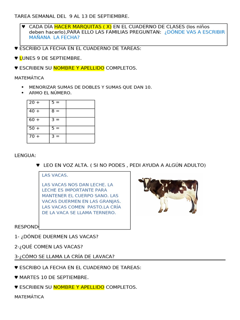 Tarea Semanal Del 9 Al 13 de Septiembre | PDF | Artes del Lenguaje y ...