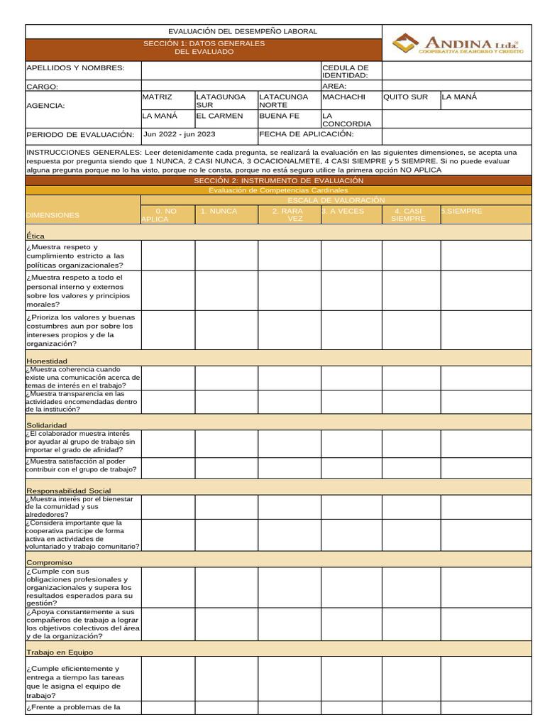 Formato evaluacion de desempeño | PDF