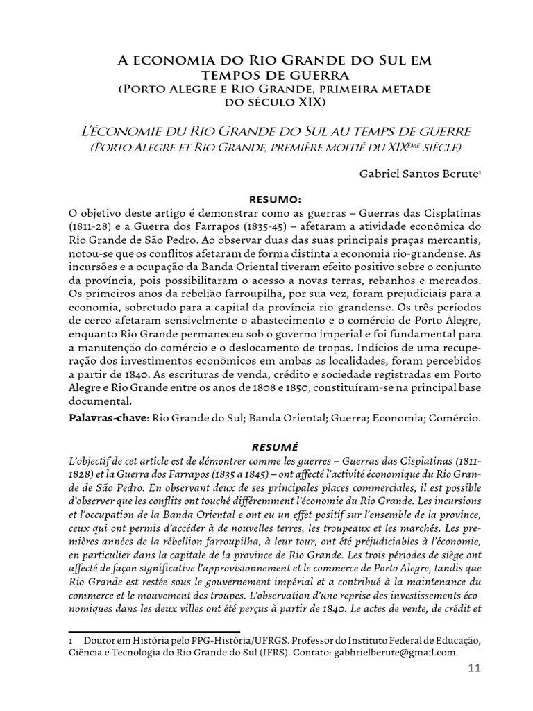 BERUTE economia do rio grande do sul em tempos de guerra século xix | PDF