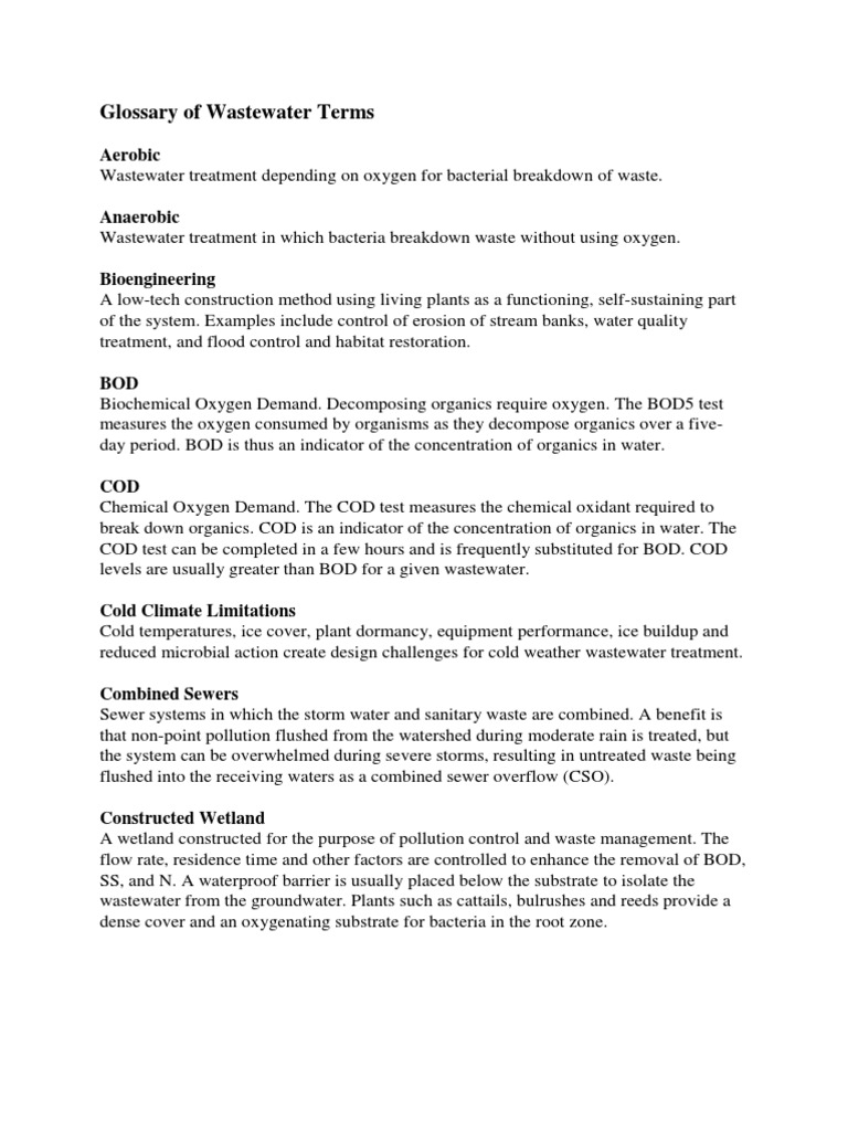 Glossary of Waste Water Terms | PDF | Sewage Treatment | Wastewater