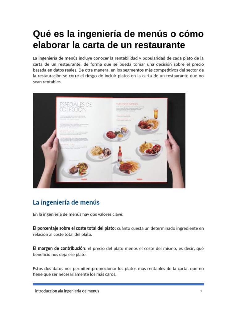 Qué Es La Ingeniería de Menús o Cómo Elaborar La Carta de Un ...