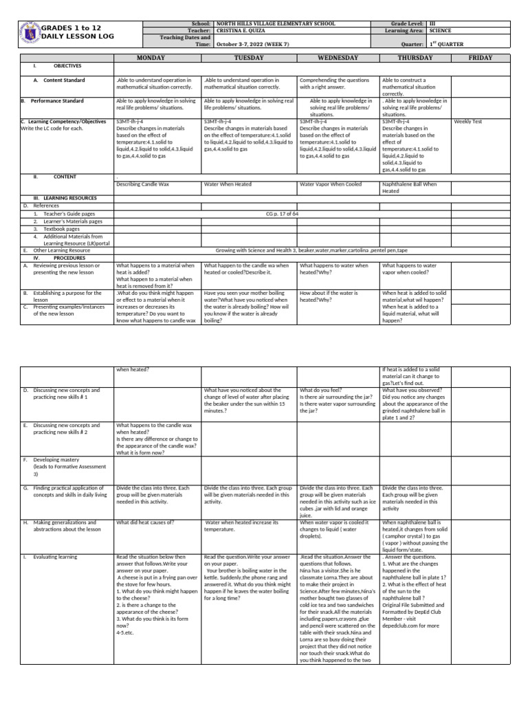 DLL Science-3 Q1 W7 | PDF