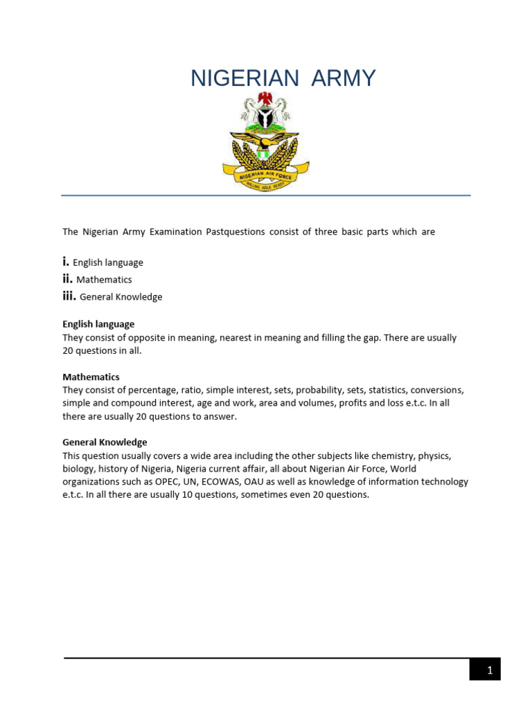Nigerian Army Exam Past Questions | PDF | Nigeria