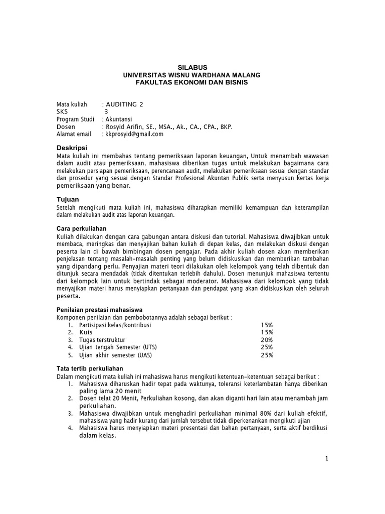 SILABUS AUDIT 2 Pengauditan Bebasis ISA | PDF