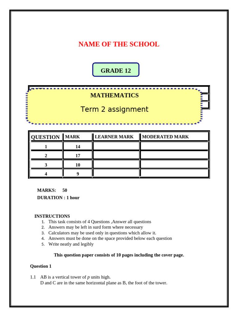 Grade 12 Assignment | PDF
