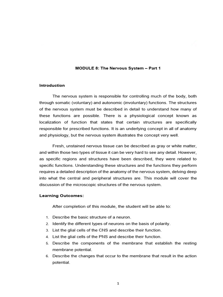 Module 8.1 The Nervous System Part 1 | PDF