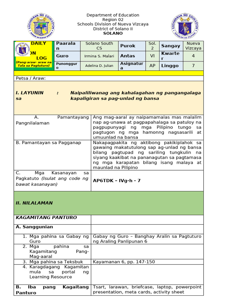 DLL COT Q4 Pangangalaga Sa Kapaligiran | PDF