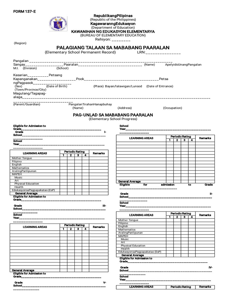 Form 137 School Permanent Record | PDF