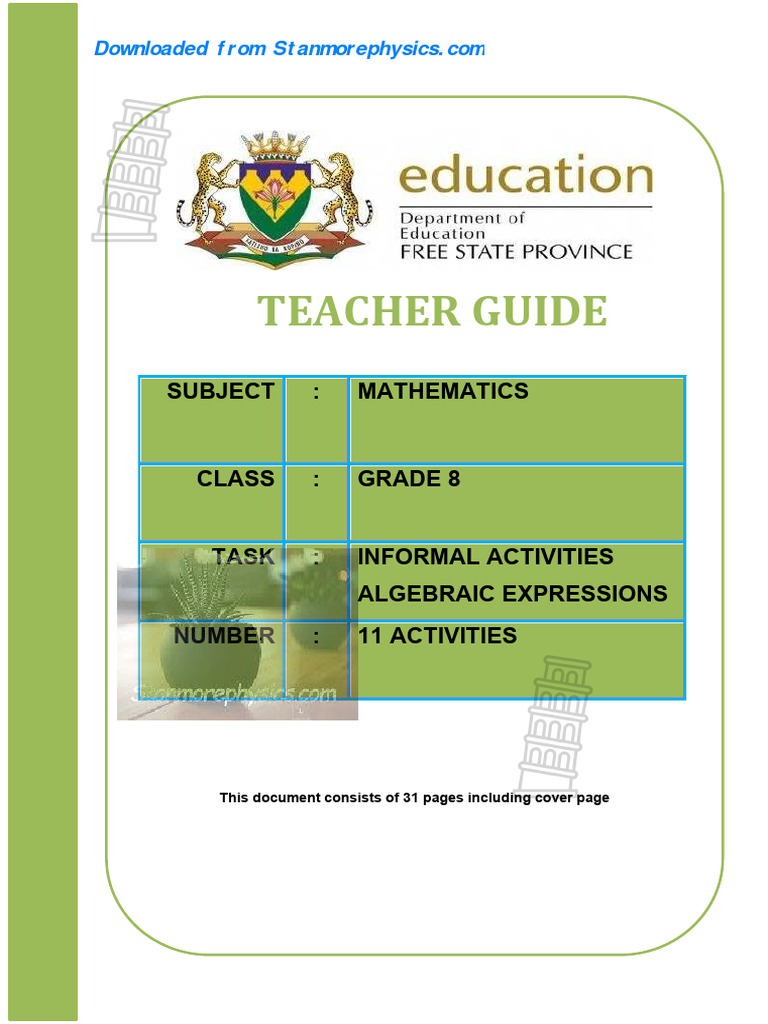 FS-Maths-Grade-8-ALgebraic-Expression-TEACHER-GUIDE | PDF