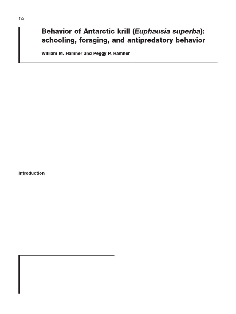 Behavior of Antarctic Krill (Euphausia Superba) | PDF