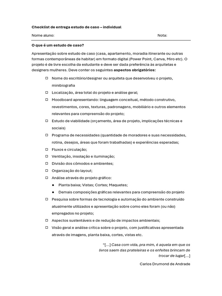 Checklist Estudo de Caso | PDF