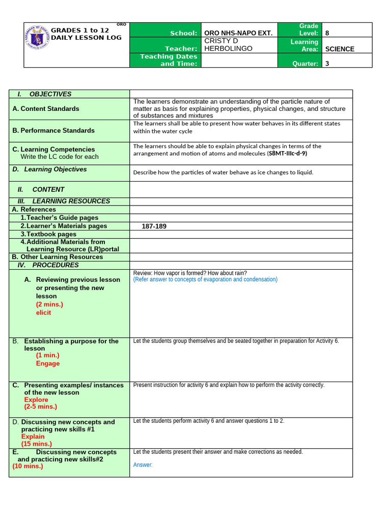 Science 8 Ddl13 | PDF