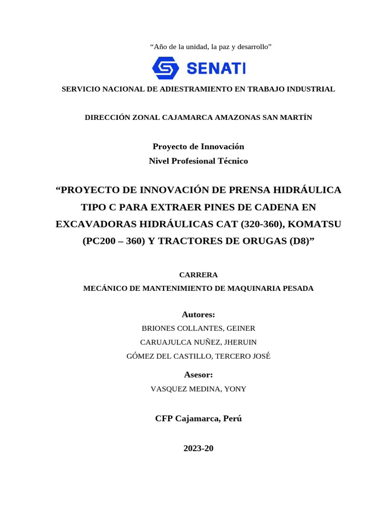Ejemplo Proyecto Final de Pensa Extractora de Pindes de Cadena 2023-20 ...