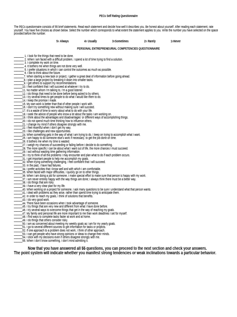PECs-Self-Rating-Questionnaire-1 | PDF
