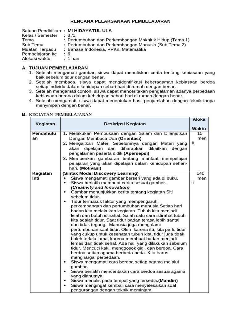 RPP Kelas 3 Tema 1 3.1.2.6 | PDF