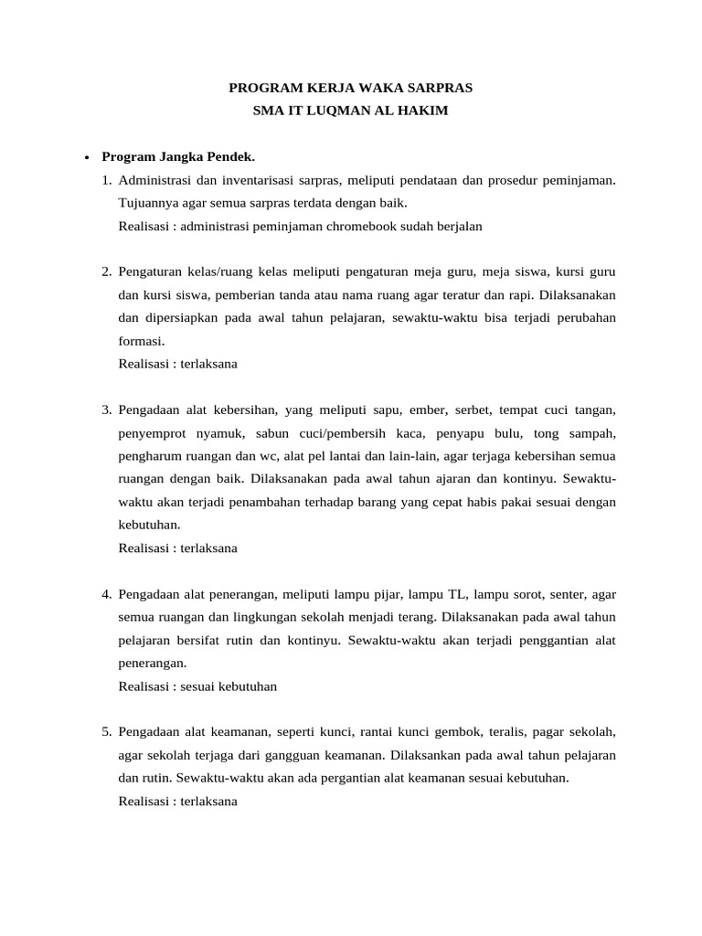 Program Kerja Waka Sarpras | PDF | Computers