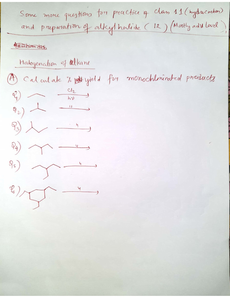 Halogenation of Alkanes Worksheet | PDF