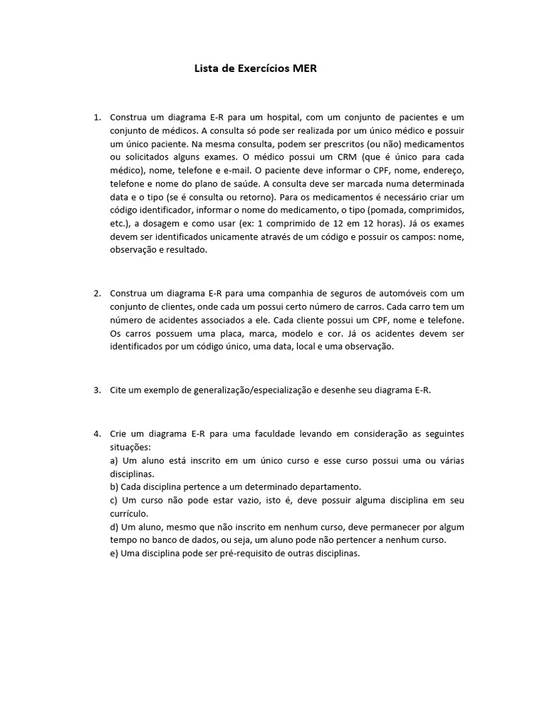 Lista de Exercicio MER | PDF
