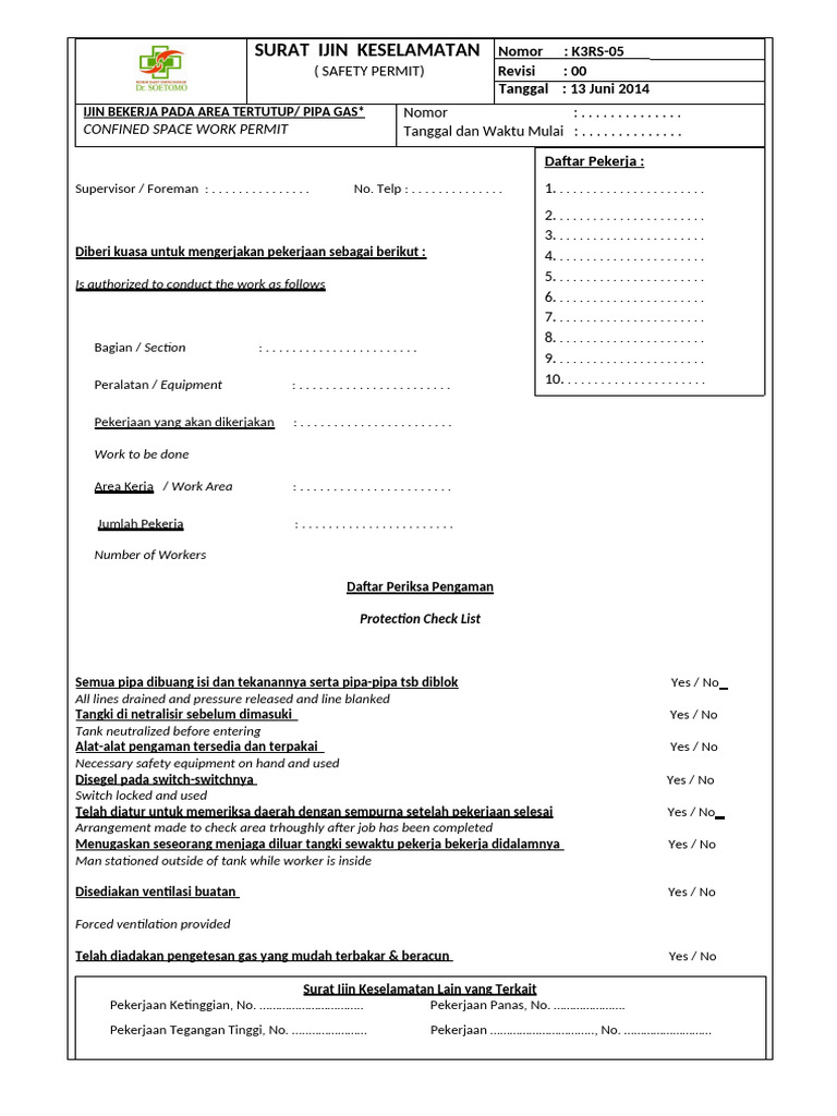 05 - Form Ijin Kerja Di Area Tertutup | PDF
